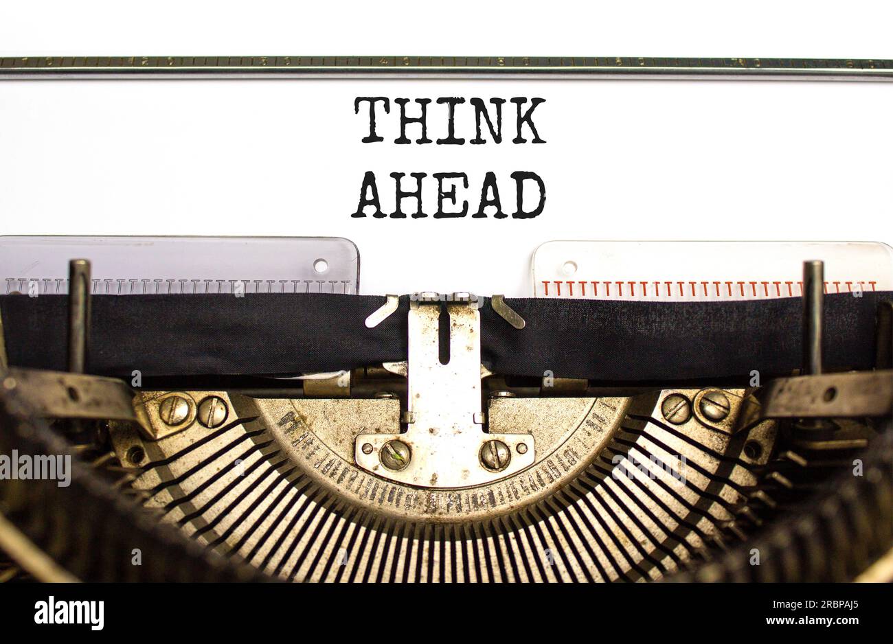 Think ahead symbol. Concept words Think ahead typed on beautiful old ...