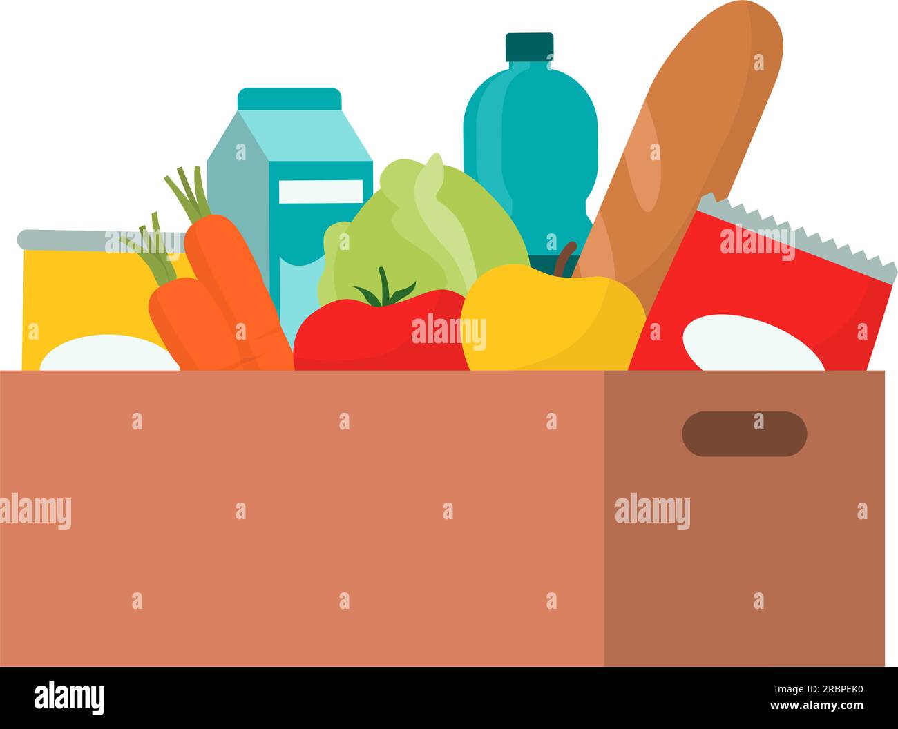 Cardboard box full of groceries, grocery shopping and delivery concept ...