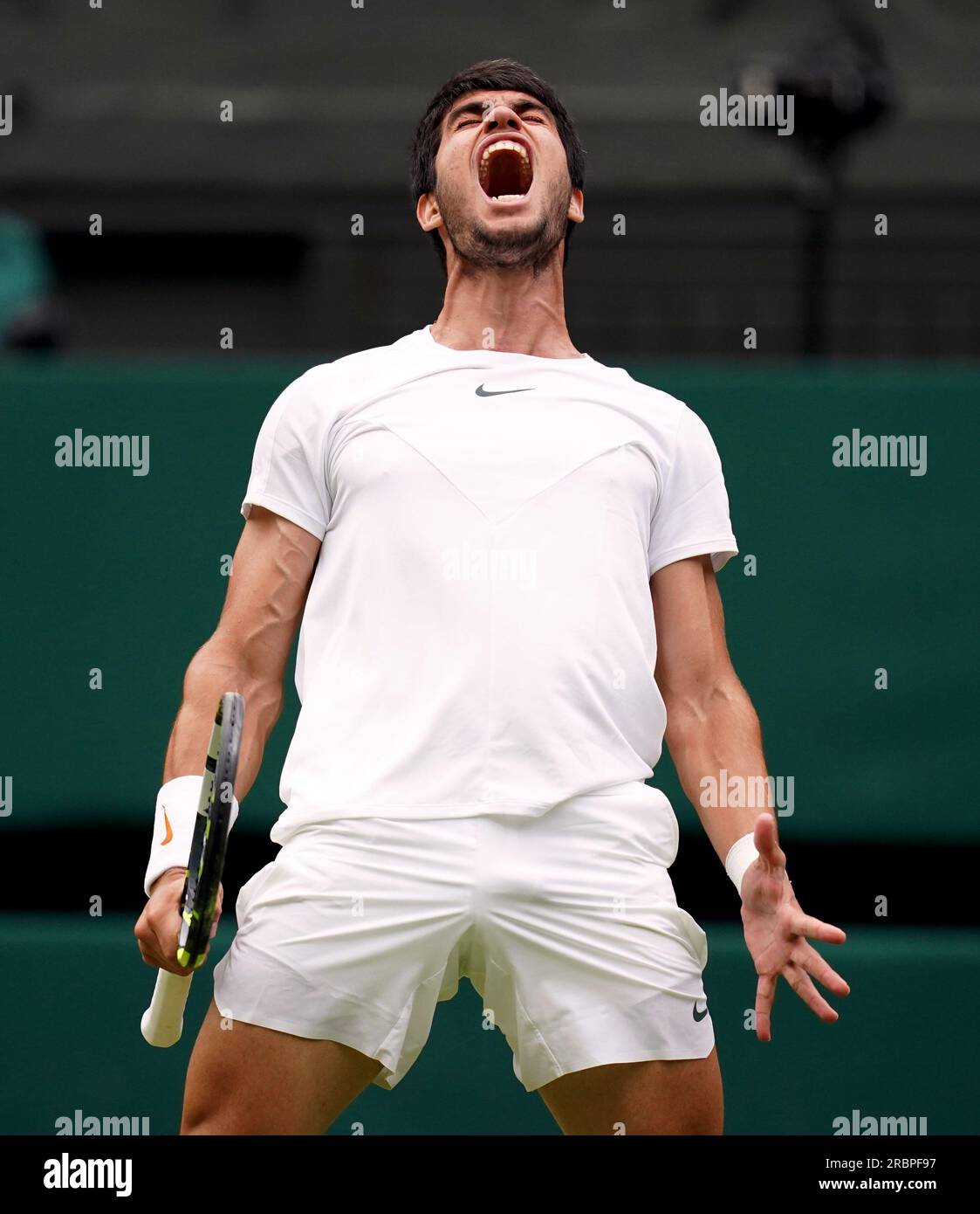 Carlos Alcaraz reacts after during his match against Matteo Berrettini on day eight of the 2023 ...