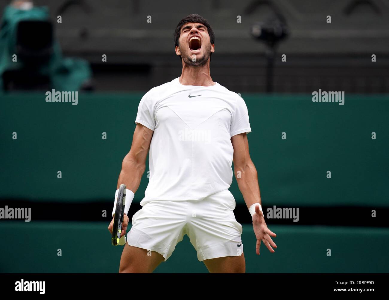 Carlos Alcaraz reacts after during his match against Matteo Berrettini on day eight of the 2023 ...