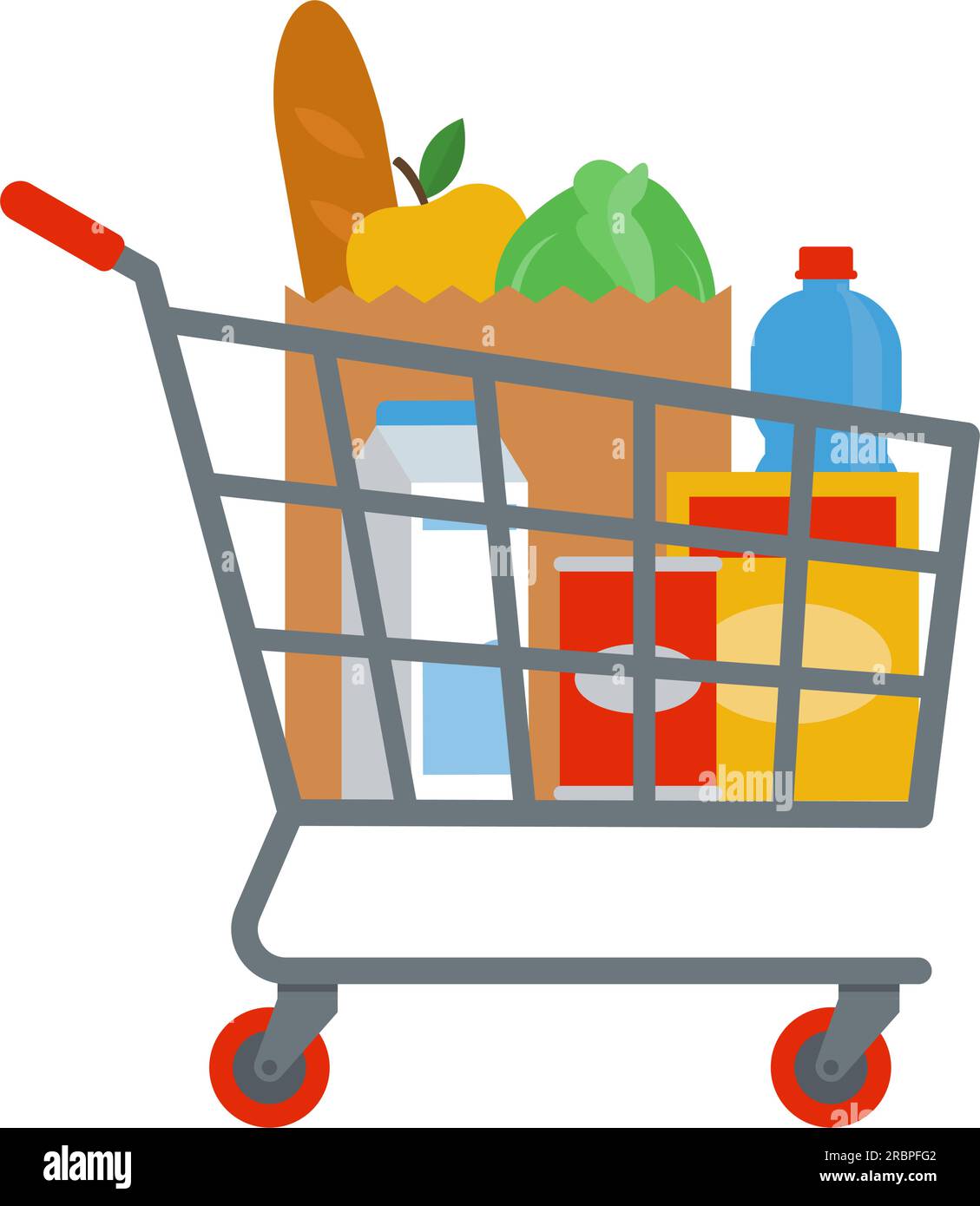 Supermarket shopping cart full of groceries, retail and sale concept ...