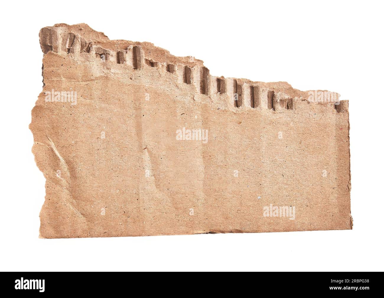 One ripped piece of cardboard material over isolated white background ...