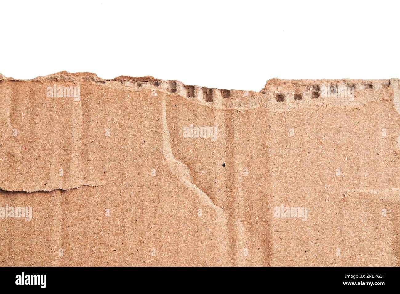 One ripped piece of cardboard material over isolated white background ...