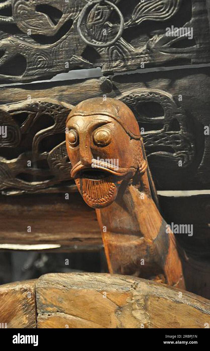 A Detail of the Carved Four Wheel Wooden Cart from Oseberg Ship 800 by ...