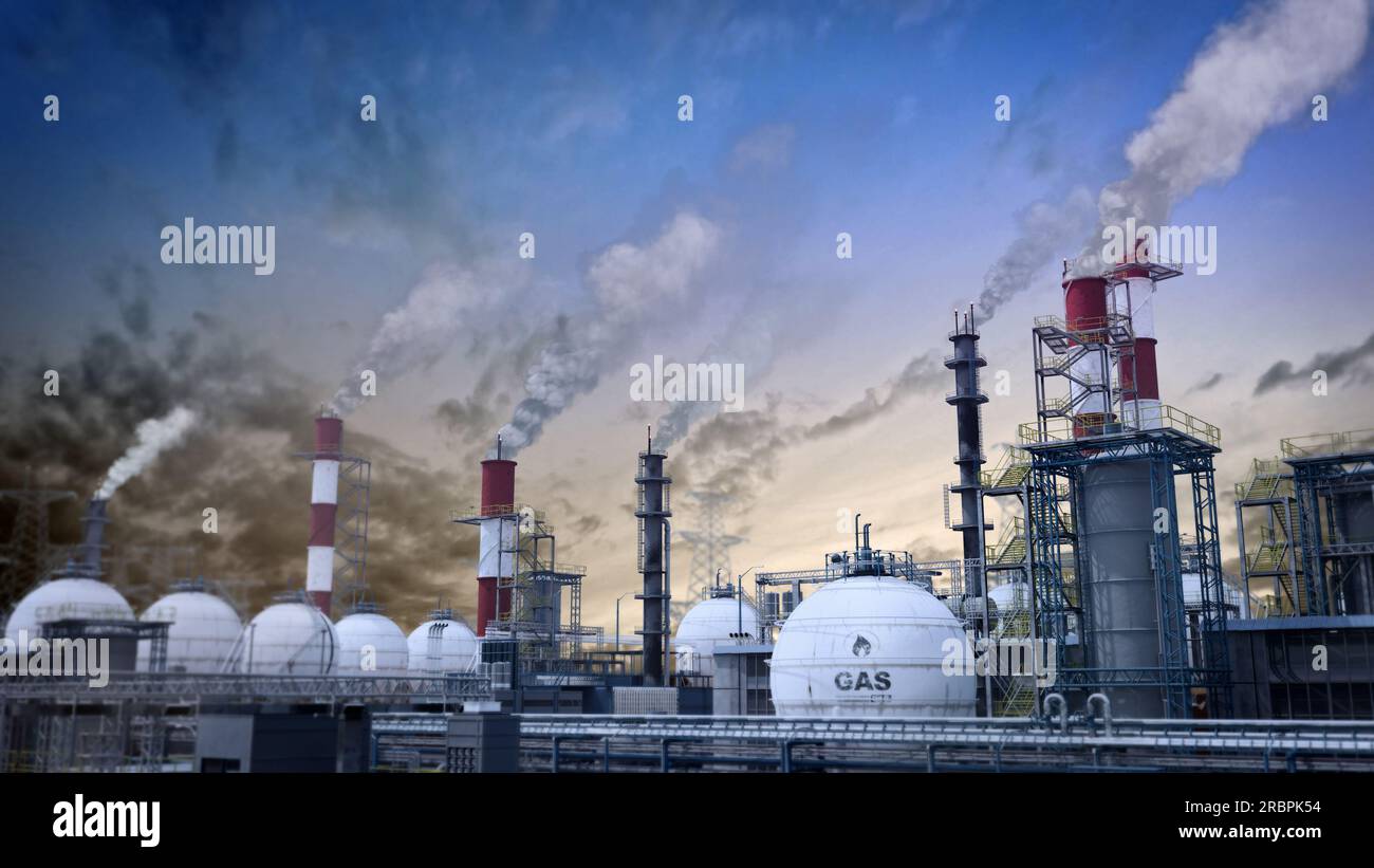 flammable gas electrical power station, spherical storage tanks ...