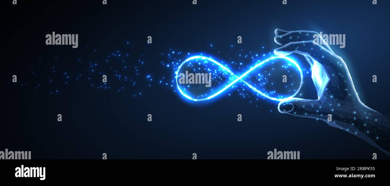 Infinity sign in digital hand. AI power, metaverse technology Stock ...