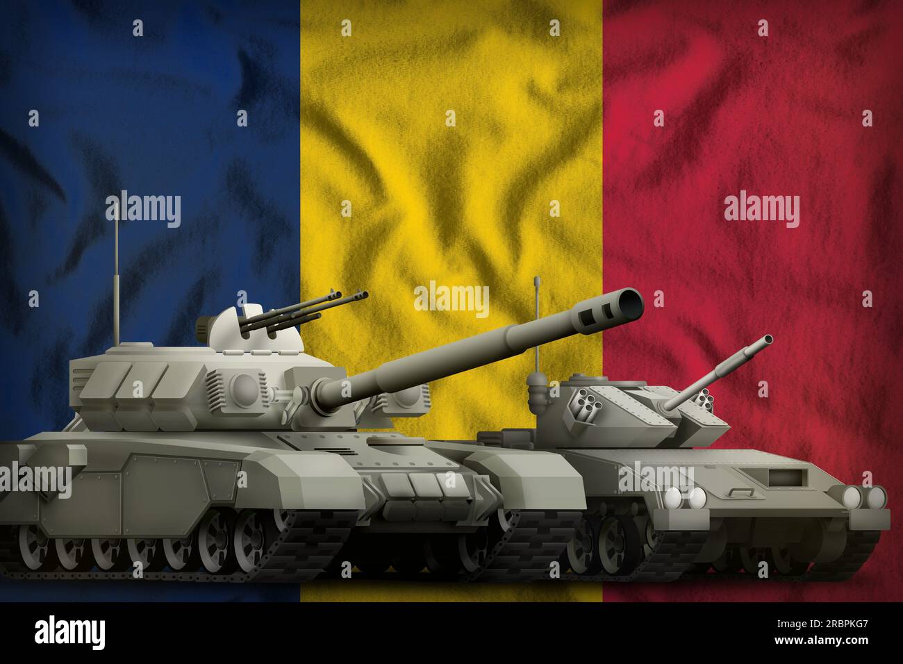 tanks on the Chad flag background. Chad tank forces concept. 3d ...