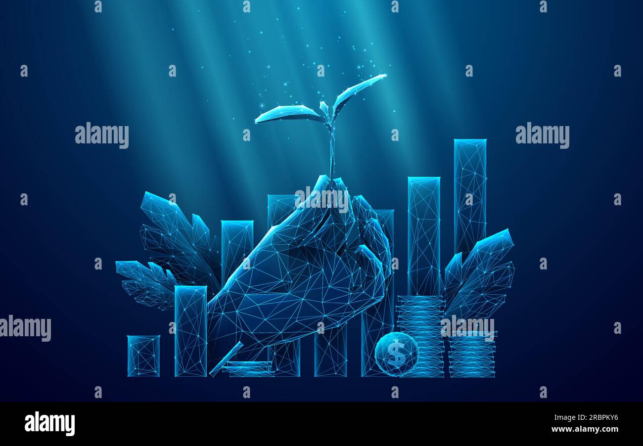 Sustainable Economy Concept. Abstract Digital Hand-Holding Plant Stock ...