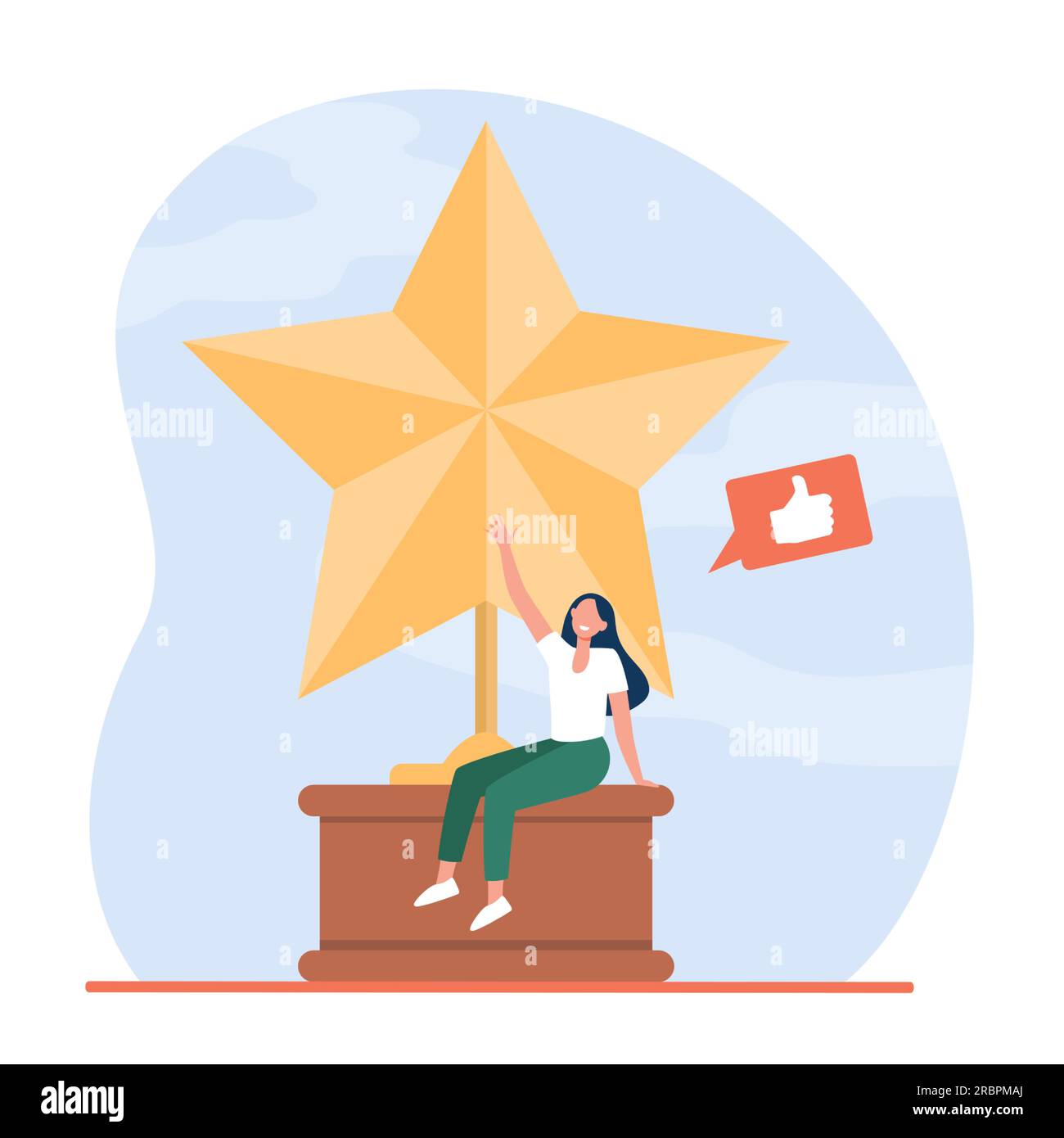 Tiny woman sitting on large golden star Stock Vector Image & Art - Alamy