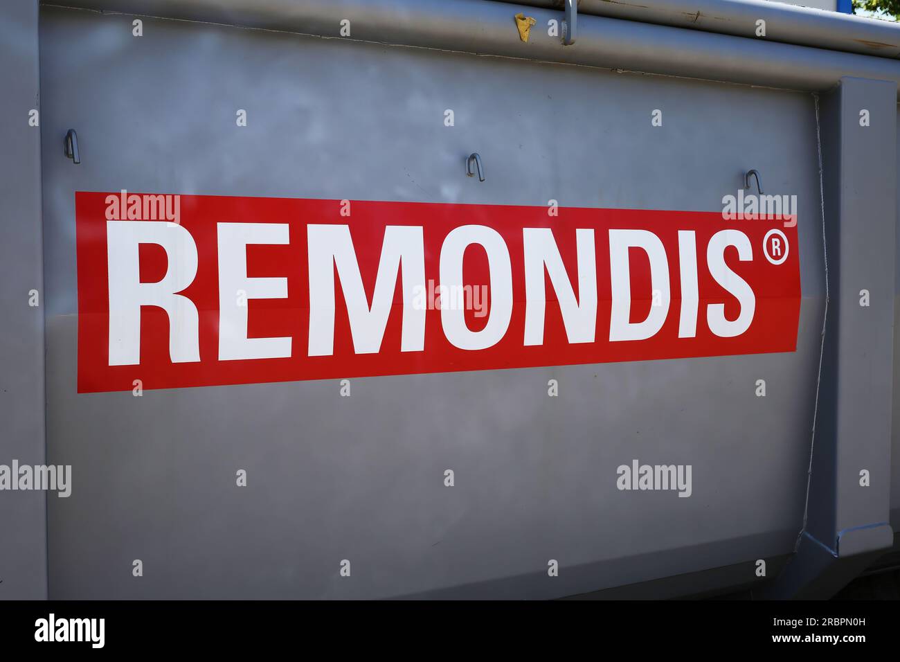 Viersen, Germany - July 8. 2023: Closeup of sign at container with logo ...