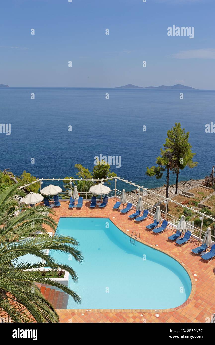 Pool of Paradise Hotel in Patitiri, the capital of Alonissos island ...