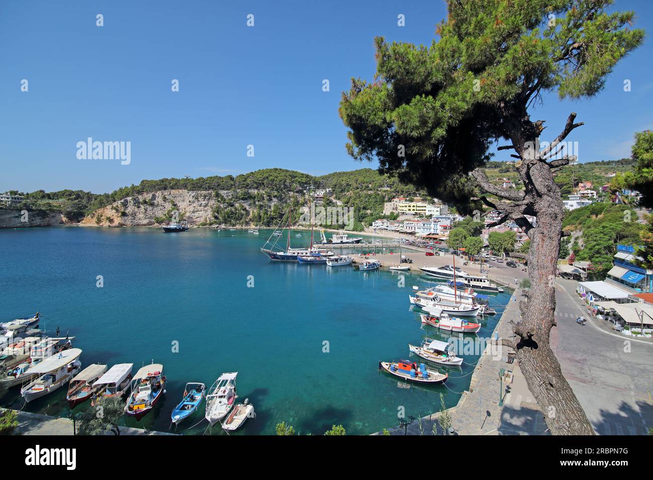 View over the harbor of Patitiri, the capital of Alonissos island ...