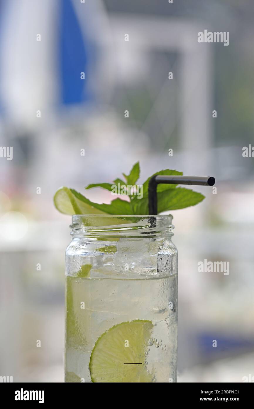 Homemade lemonade at a bar on the port of Patiri, the capital of ...