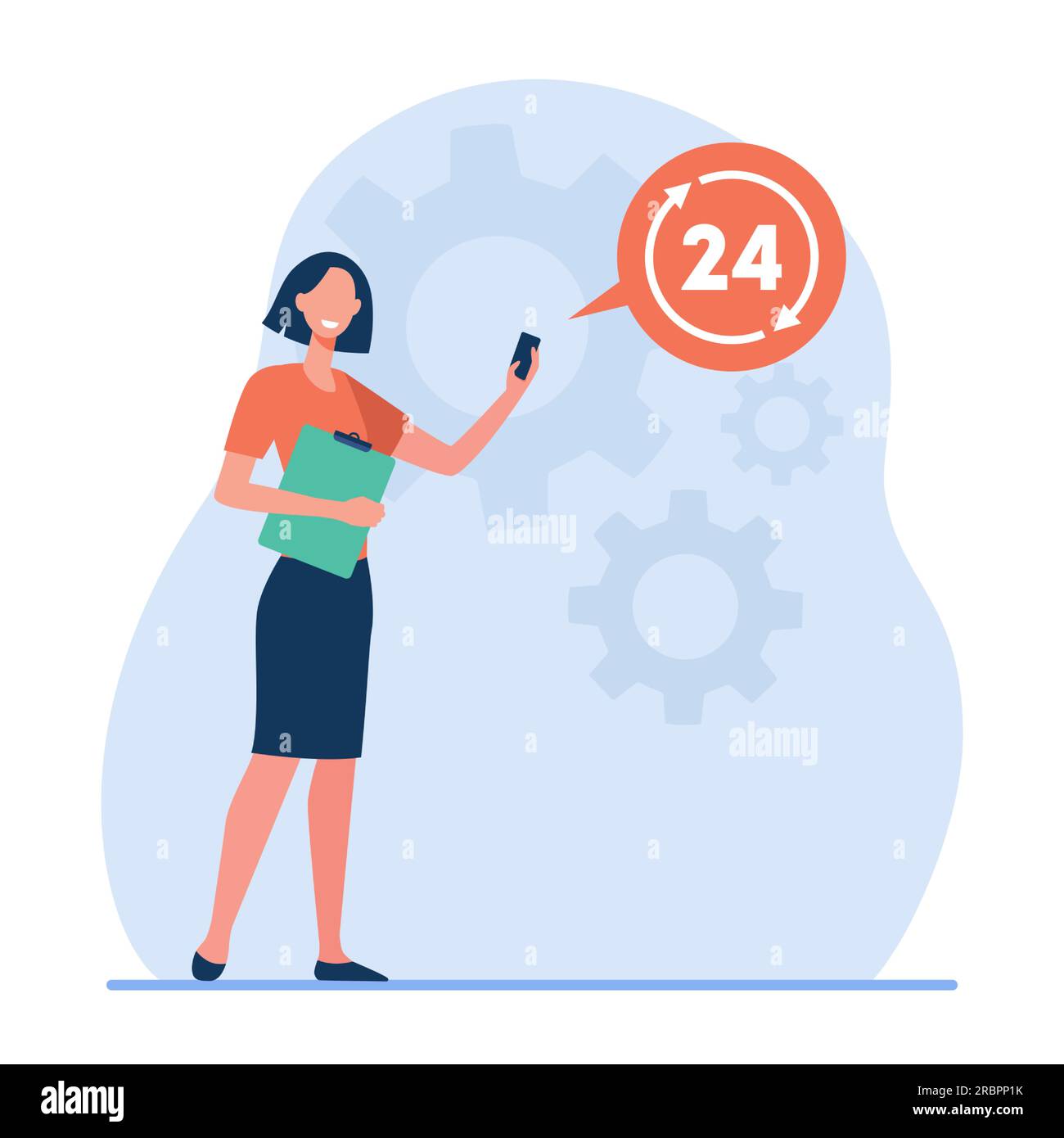 Happy woman working at round-the-clock service Stock Vector Image & Art ...