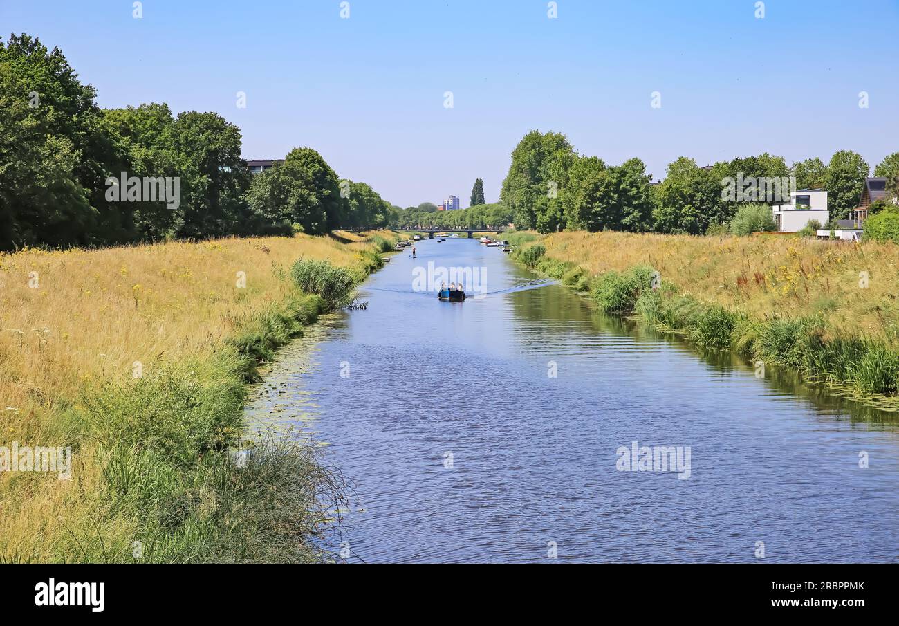 Beautiful idyllic Aa river landscape on the outskirts of dutch city - s ...