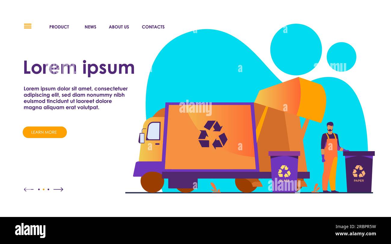 Garbage collector cleaning waste bin flat vector illustration Stock ...