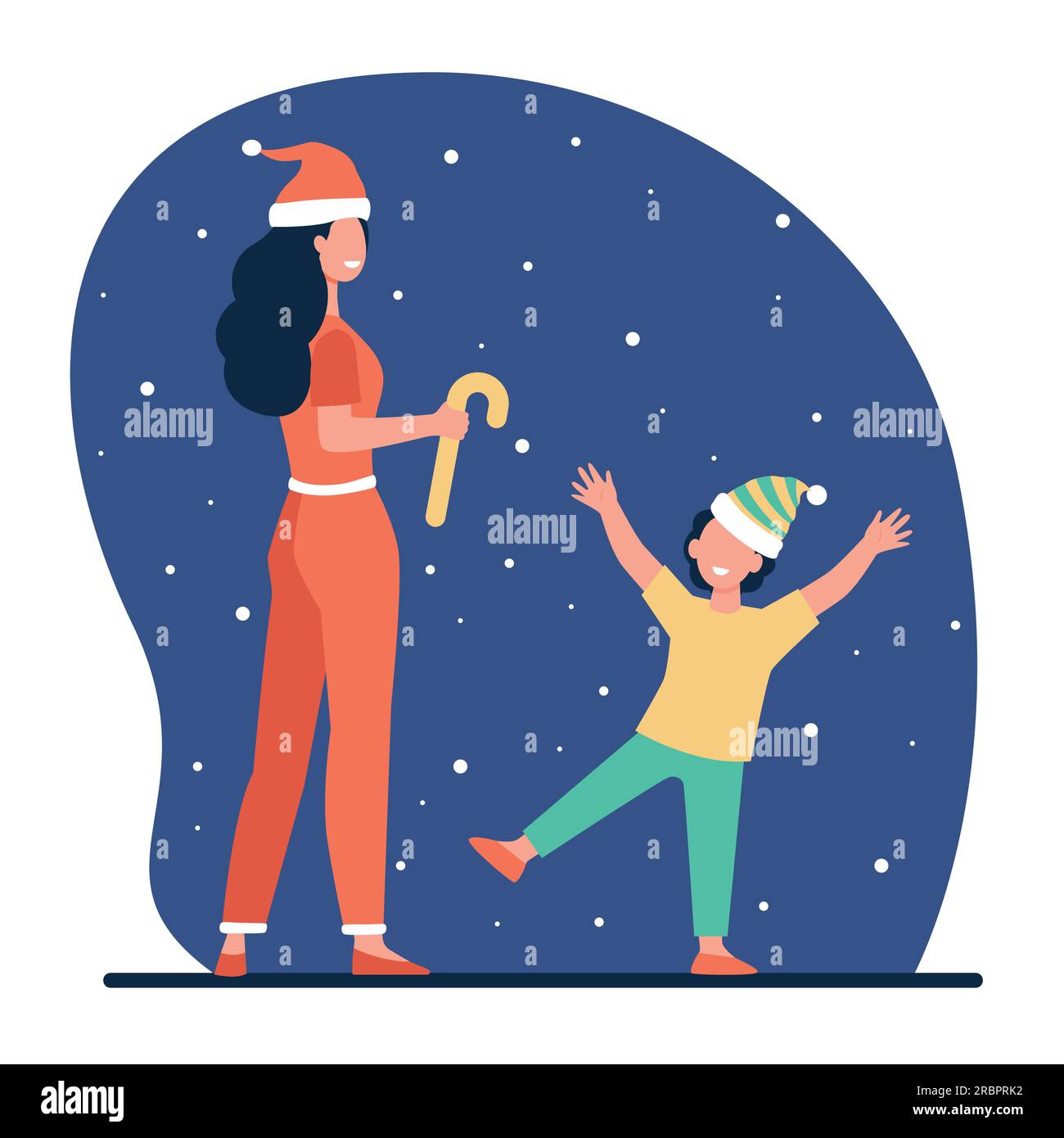 Mom in Santa costume giving candy cane to son Stock Vector Image & Art ...