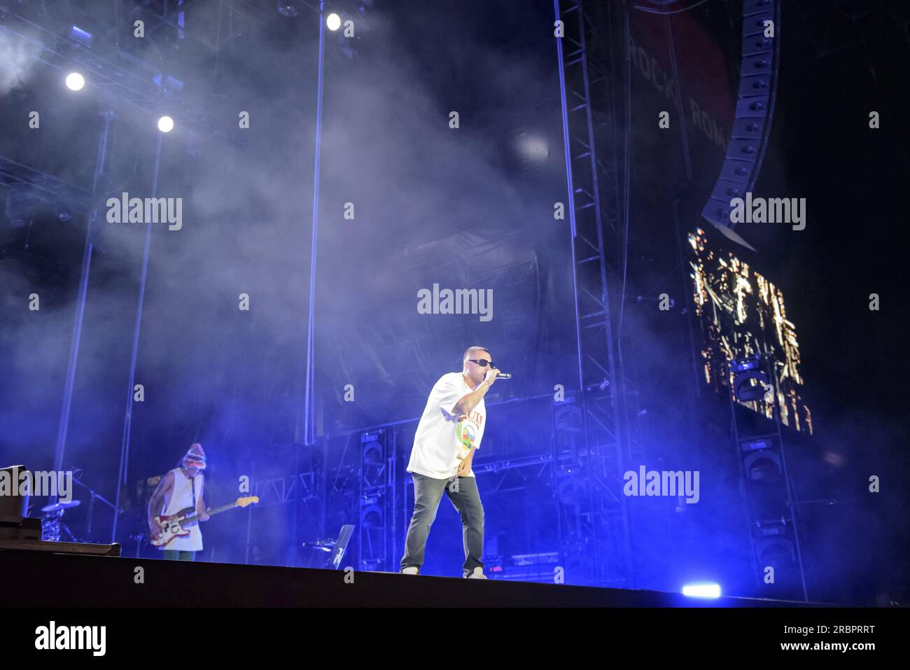 Coez performs during the concert for 'Rock in Roma' festival on July 9 ...