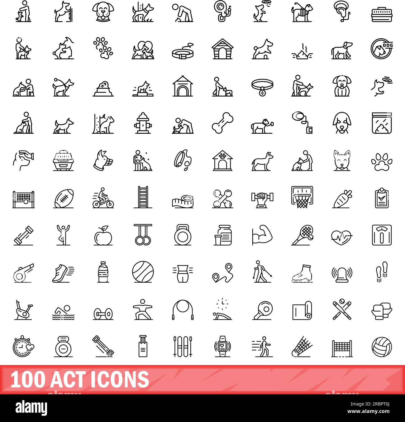 100 act icons set. Outline illustration of 100 act icons vector set ...