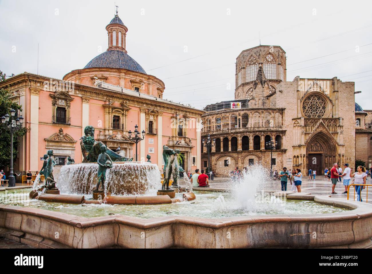 Valencia, Plaza de la Virgen, with Neptune Fountain, and Great ...