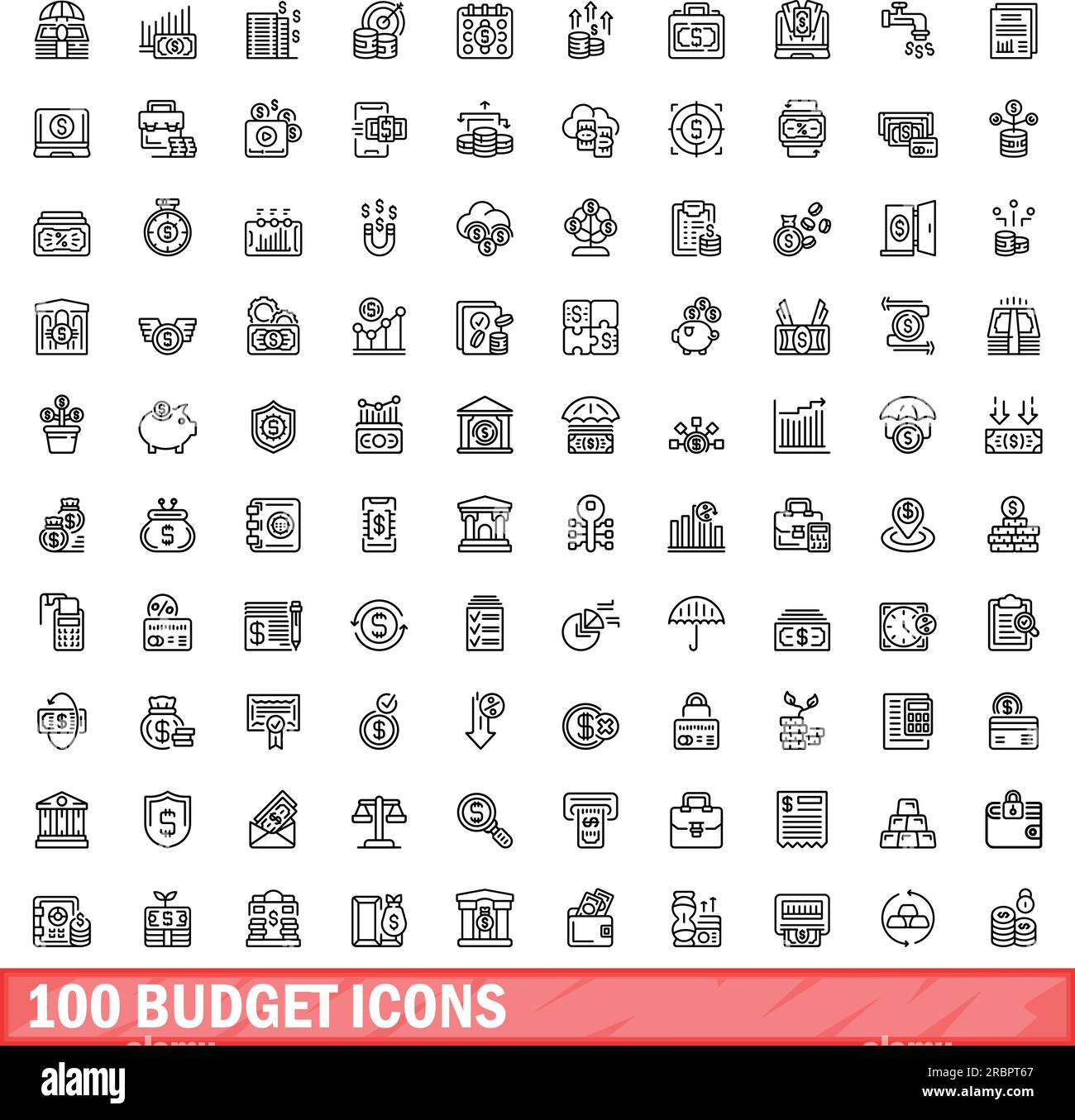 100 budget icons set. Outline illustration of 100 budget icons vector ...