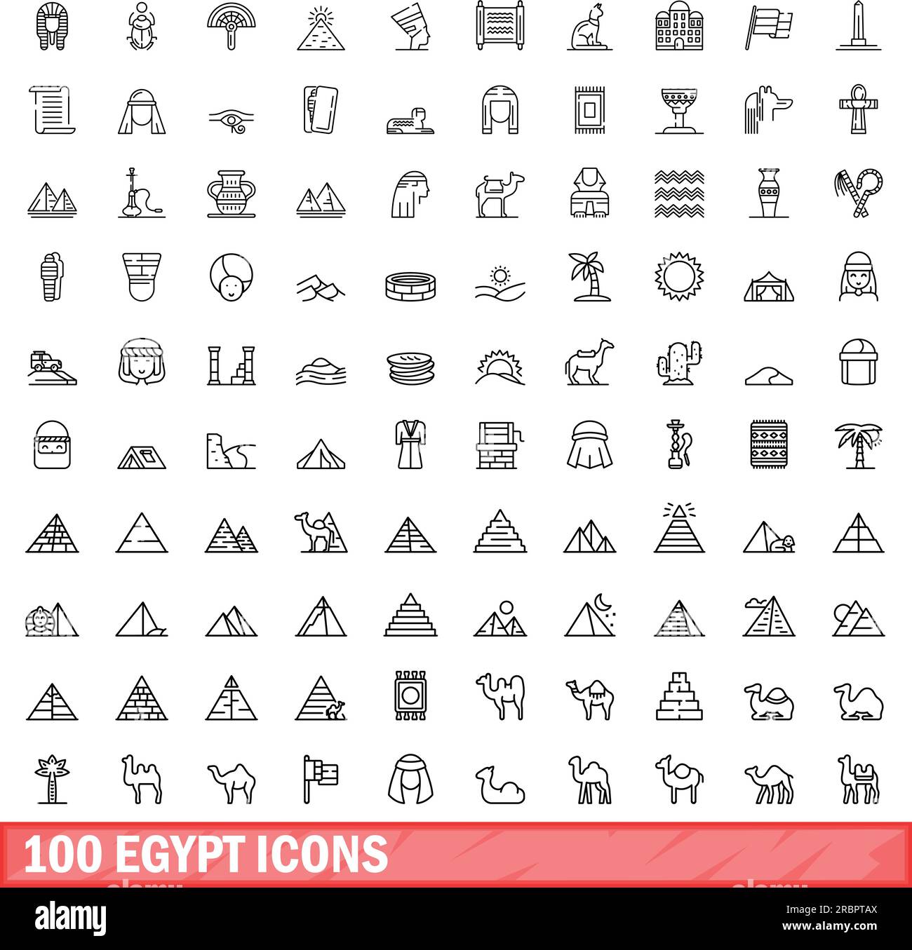 100 egypt icons set. Outline illustration of 100 egypt icons vector set ...
