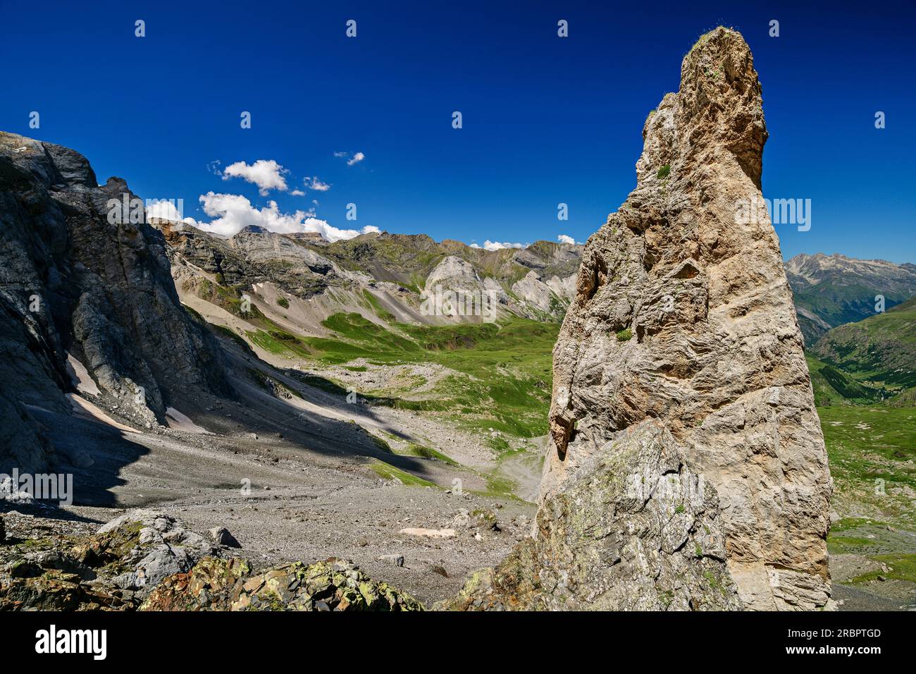 Rock tower in the Cirque de Troumouse, Gavarnie, Pyrenees National Park ...