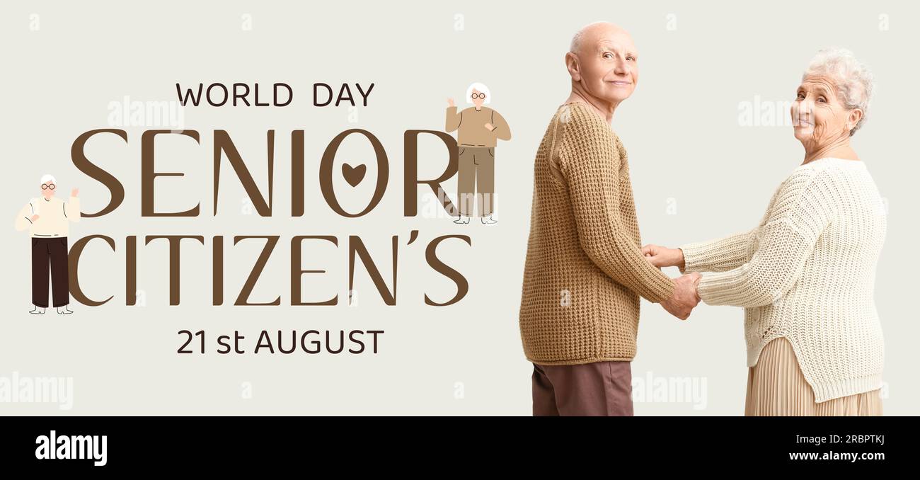 Banner for World Senior Citizen's Day with happy elderly couple Stock ...