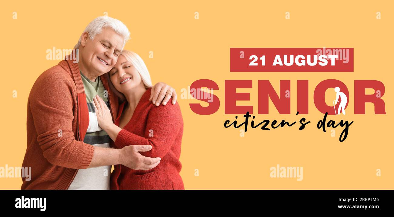 Banner for World Senior Citizen's Day with happy mature couple Stock ...