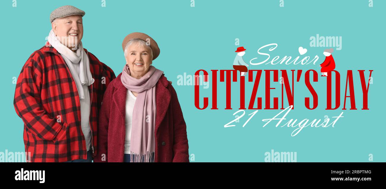 Banner for World Senior Citizen's Day with happy elderly couple Stock ...