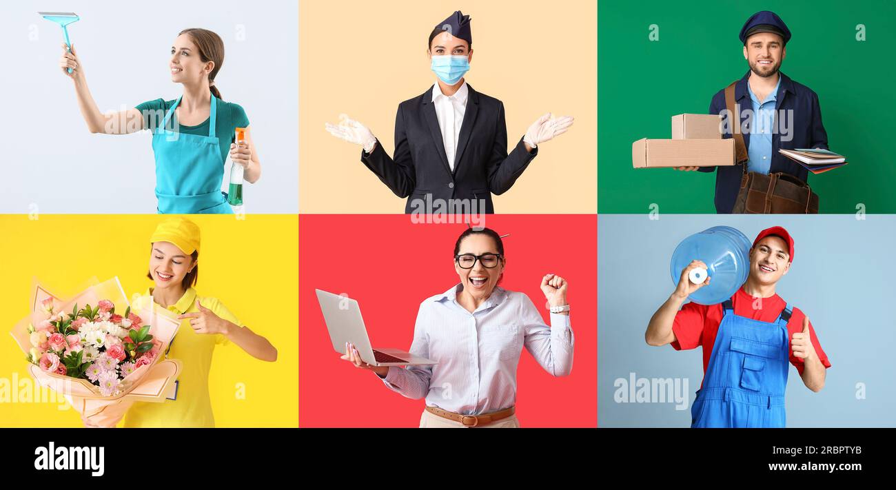Set of people of different professions on color background Stock Photo ...