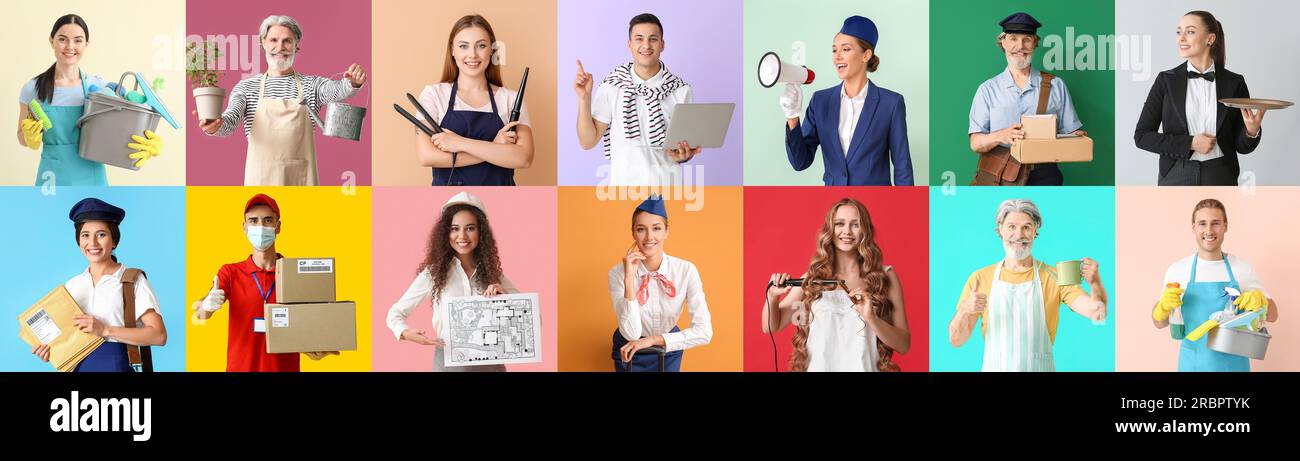 Set of people of different professions on color background Stock Photo ...