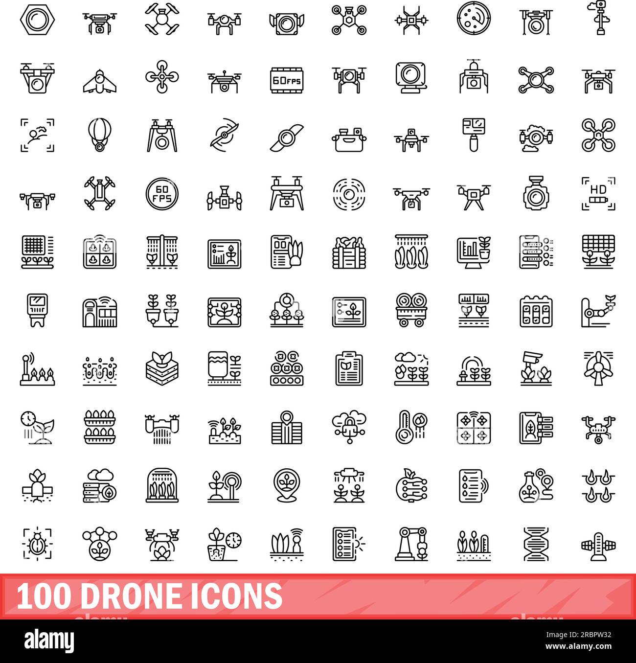 100 Drone Icons Set Outline Illustration Of 100 Drone Icons Vector Set