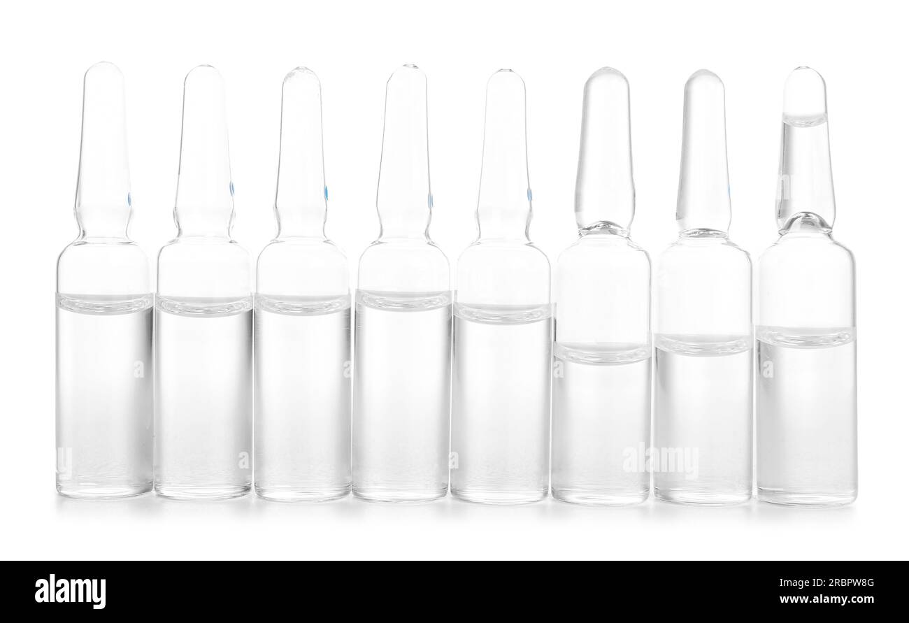 Medical ampules on white background Stock Photo - Alamy