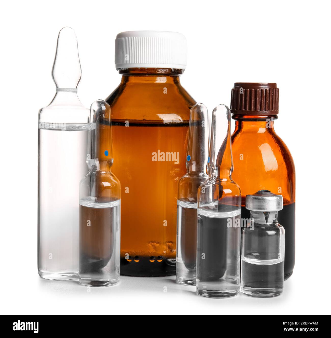 Medical ampules with bottles on white background Stock Photo - Alamy