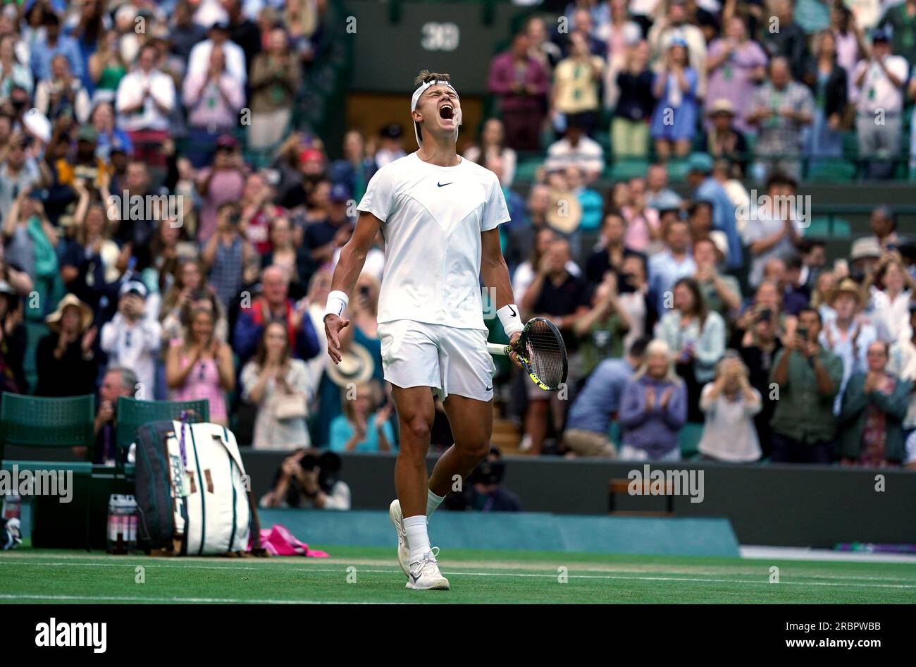 Holger Rune celebrates victory over Grigor Dimitrov on day eight of the ...