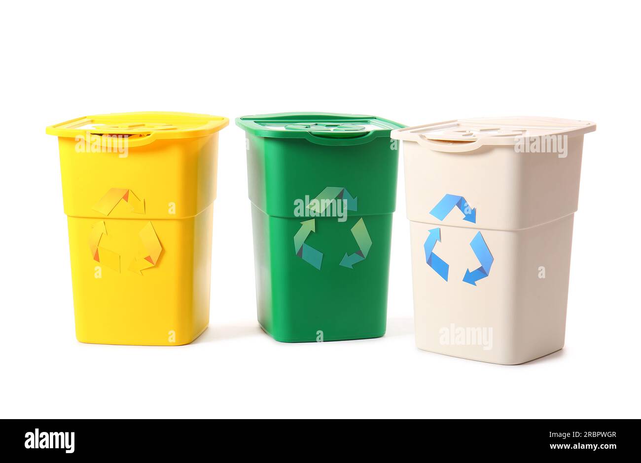 Containers for garbage isolated on white. Recycling concept Stock Photo ...