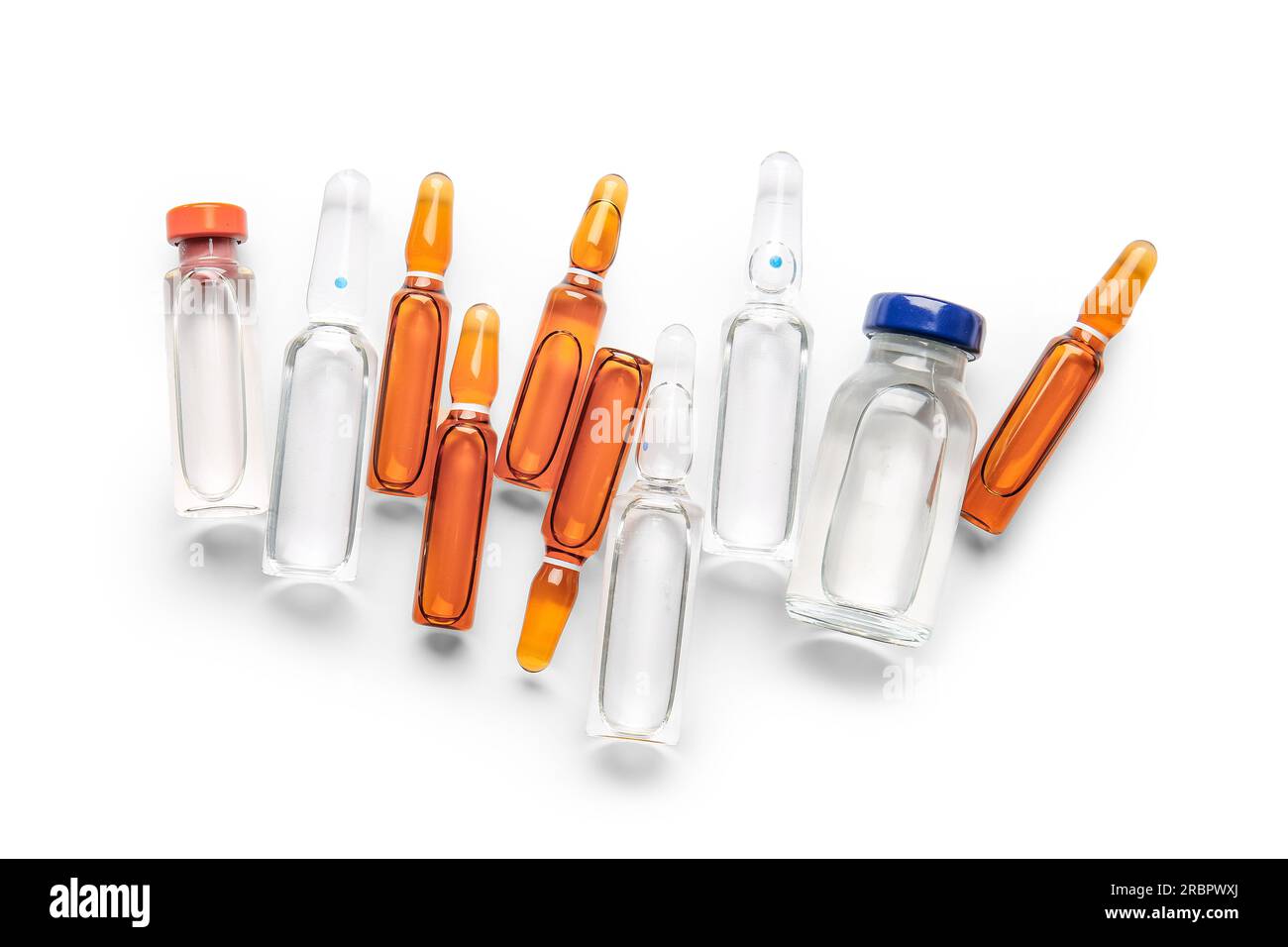 Medical ampules and bottles with medicines on white background Stock ...