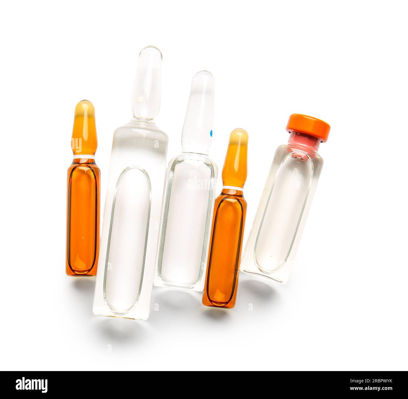 Medical ampules and bottle with medicines on white background Stock ...