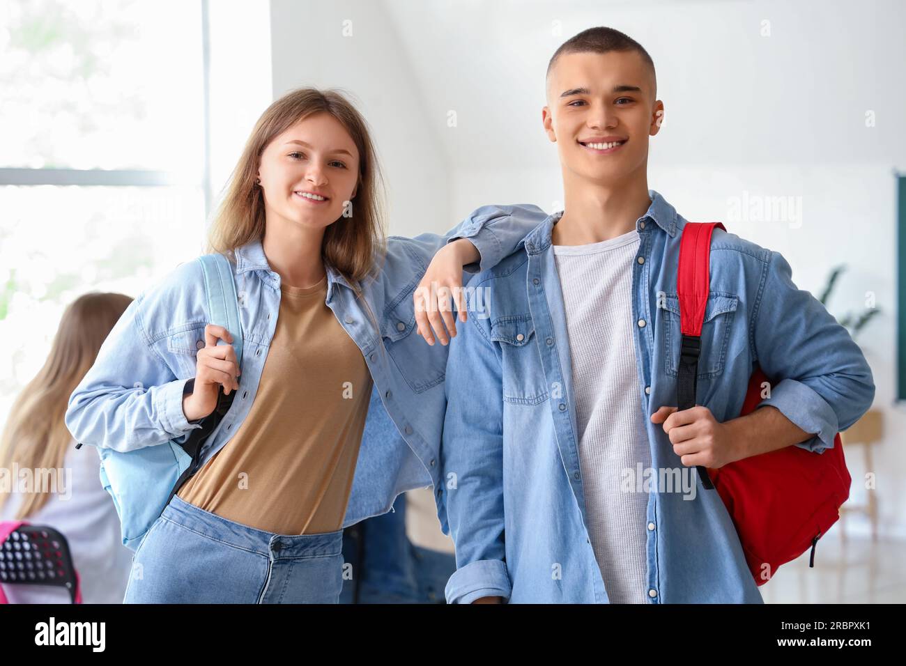Children backpacks classroom table hi-res stock photography and images ...
