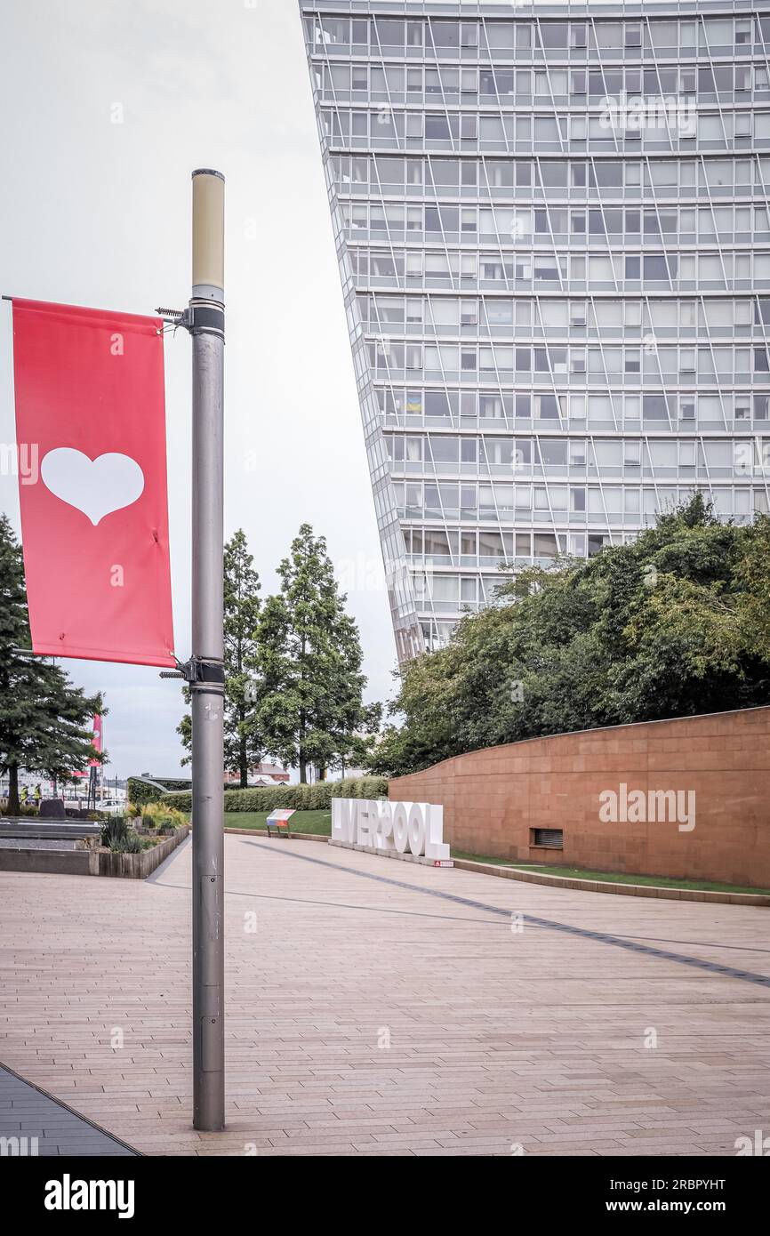 white love heart on a red background flag at Liverpool One, Liverpool ...