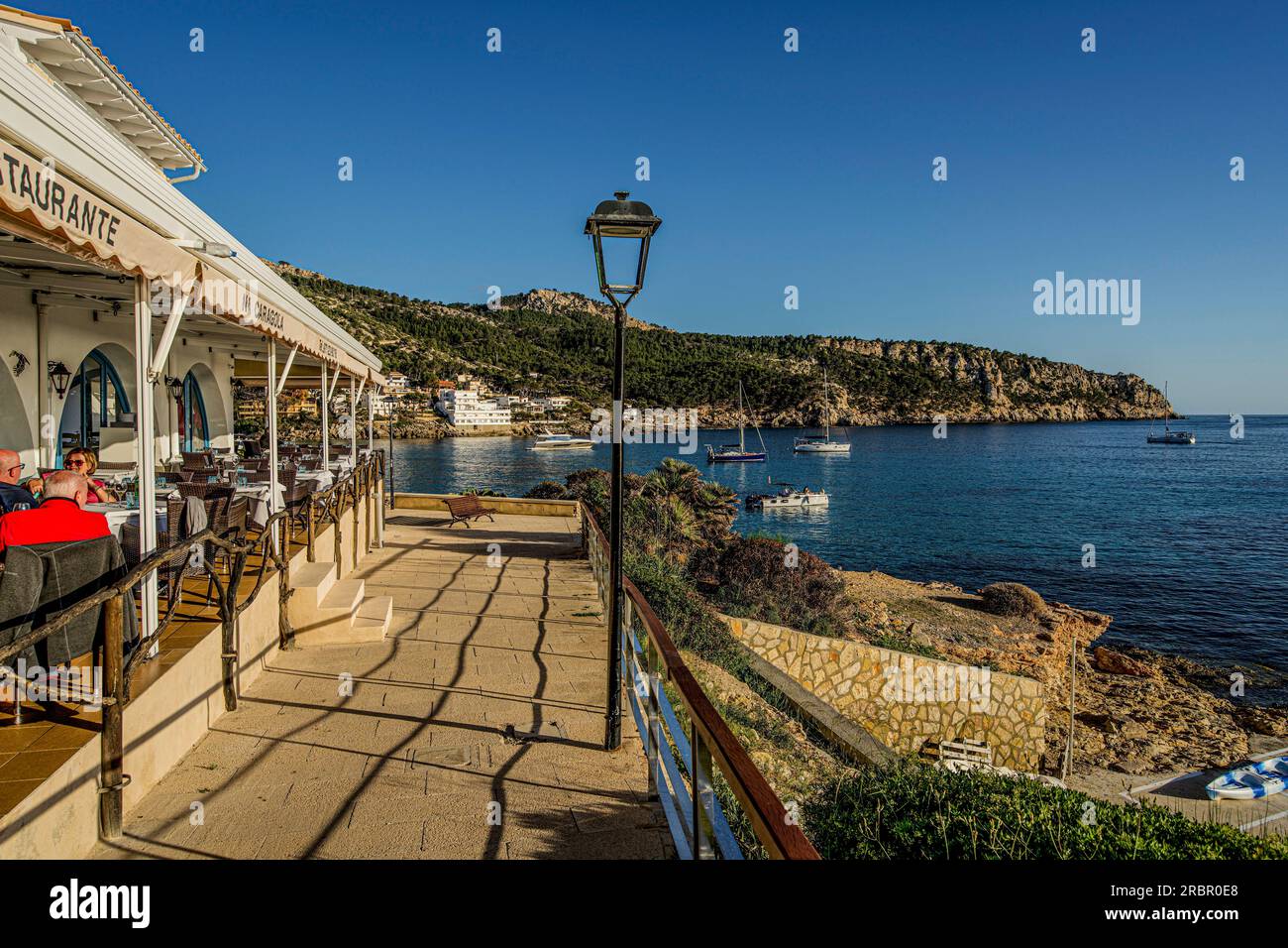 Restaurant with panoramic sea views, Sant Elm, Mallorca, Spain Stock ...