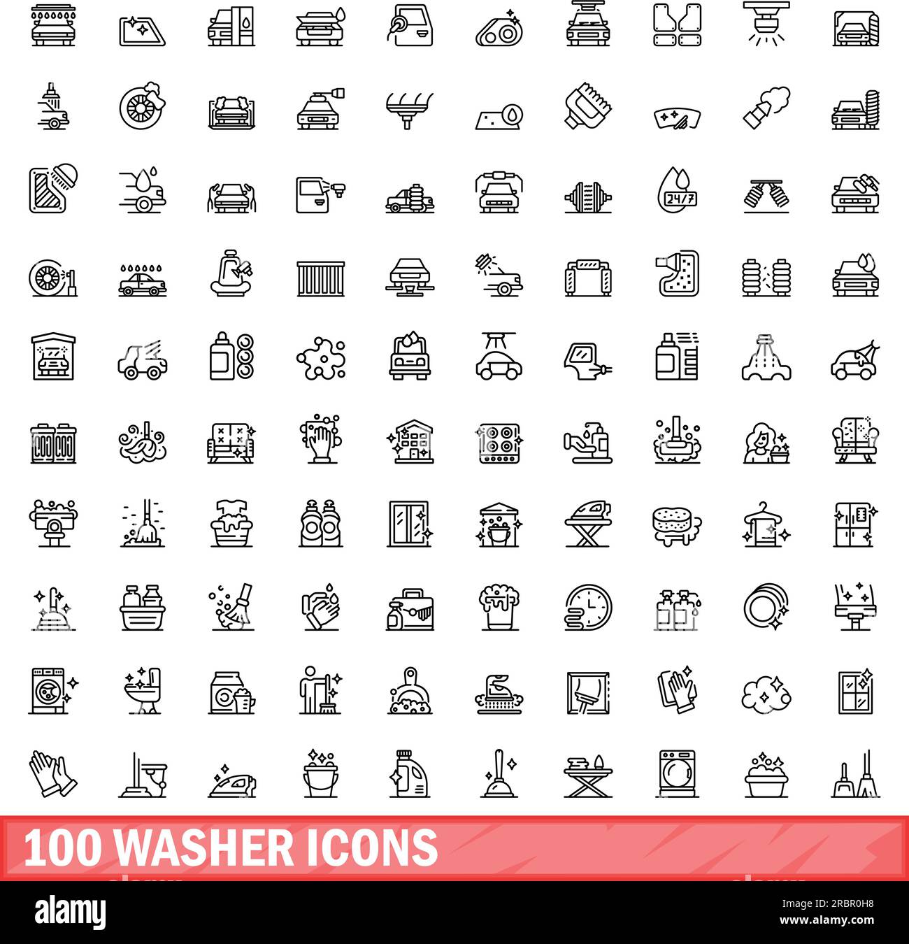 100 washer icons set. Outline illustration of 100 washer icons vector ...