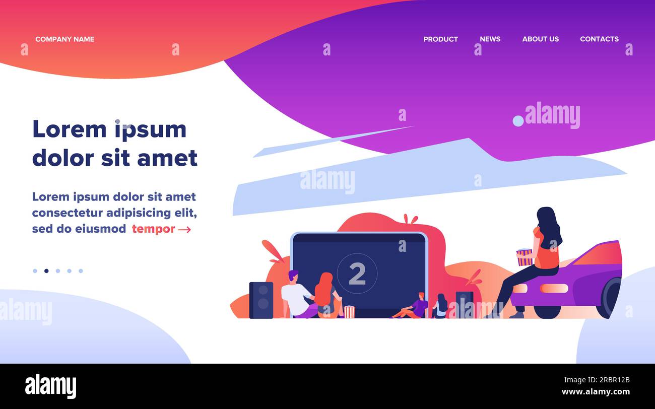 Happy people watching movie outdoor at big screen Stock Vector Image ...