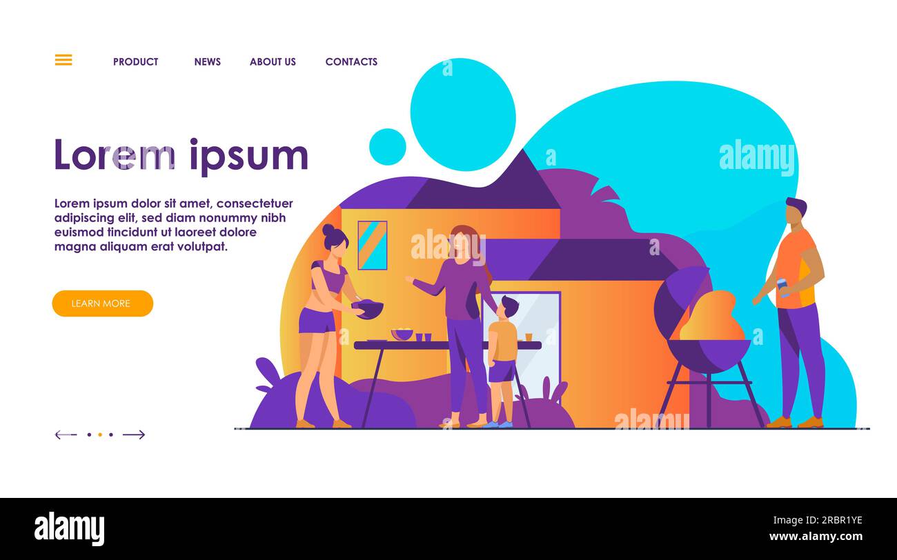 Family on BBQ party on backyard flat vector illustration Stock Vector ...