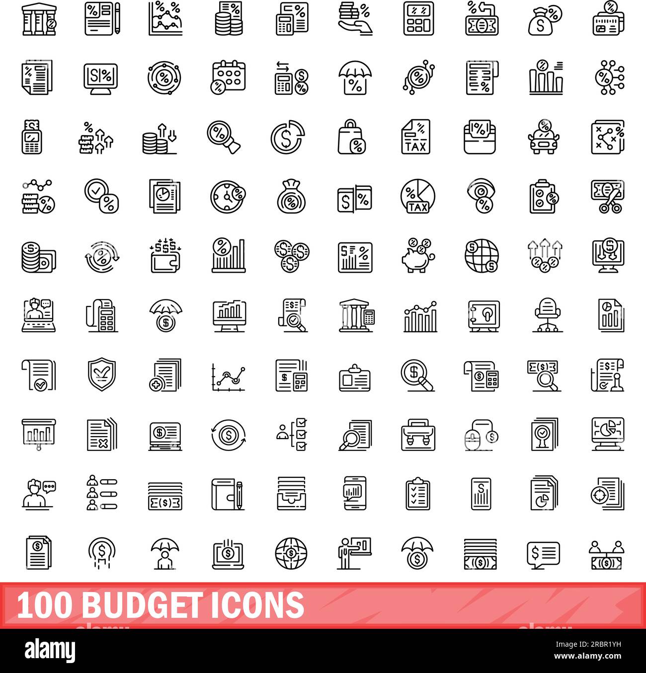 100 budget icons set. Outline illustration of 100 budget icons vector ...