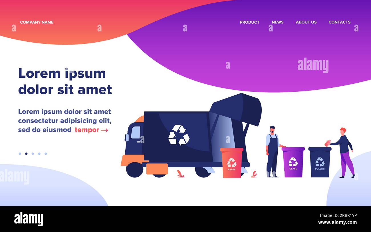 Garbage collector cleaning waste bin flat vector illustration Stock ...