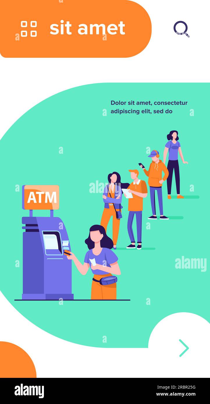 Queue of people standing for using ATM Stock Vector Image & Art - Alamy