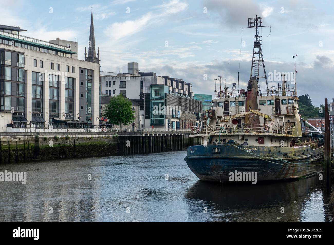 The Pebble Sand dredger stationed on the River Boyne near the centre of ...