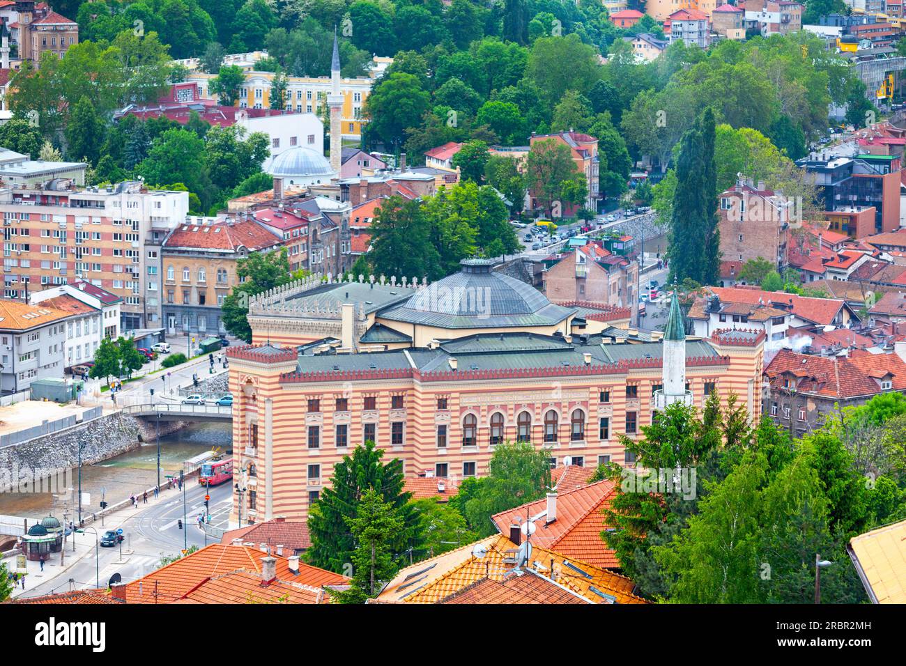 Sarajevo, Bosnia and Herzegovina - May 26 2019: Aerial view of the ...